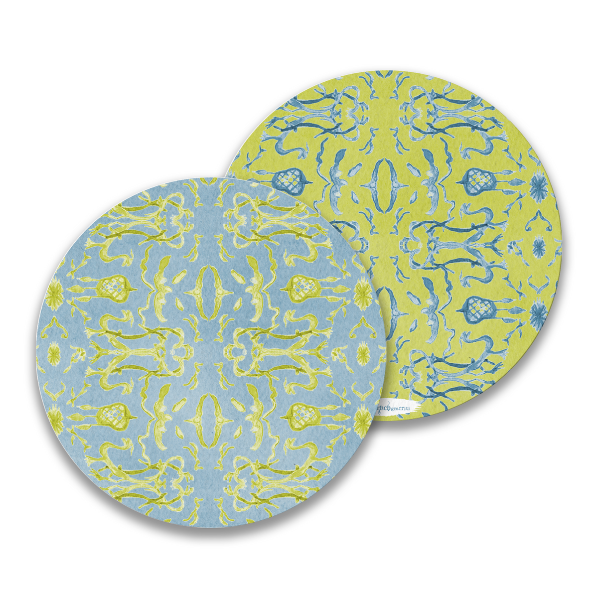 Blue & Chartreuse Chinoiserie Paper Drink Coaster – French Graffiti