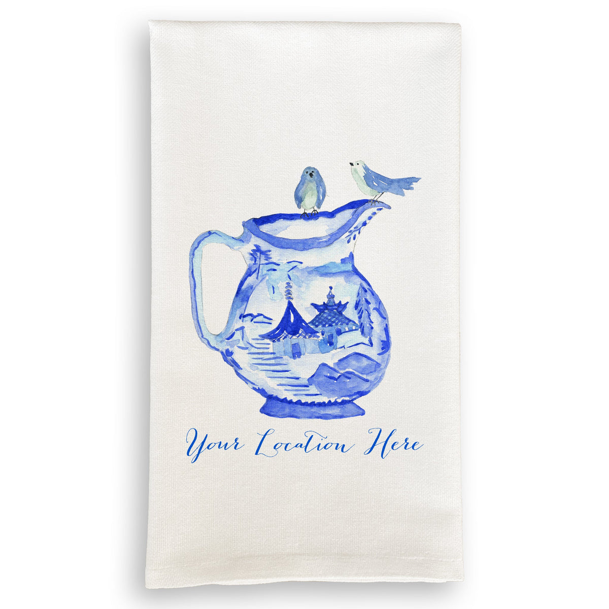 Blue & White Pitcher with Birds and Location – French Graffiti
